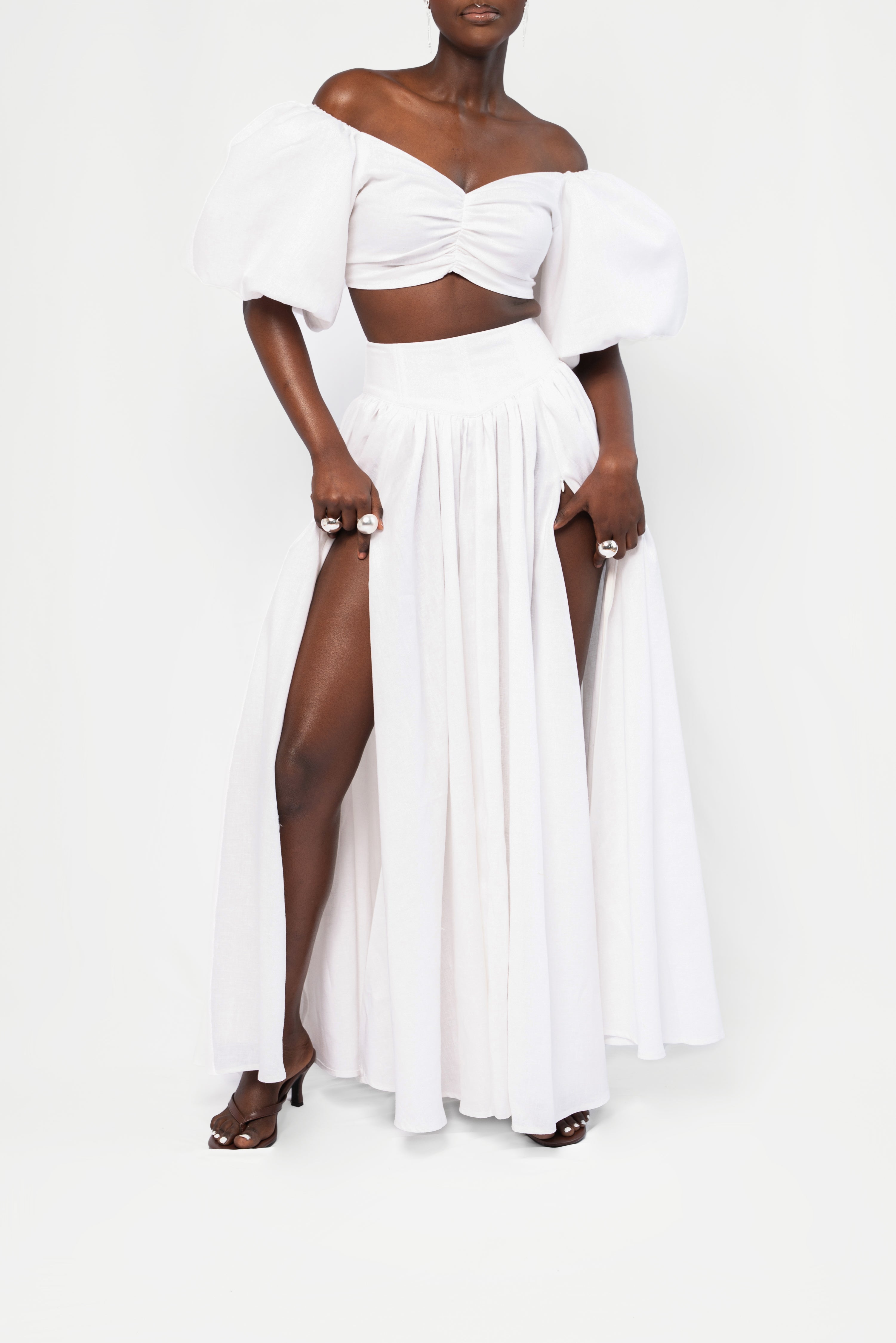 Linen DANI Maxi skirt in White – OFUURE