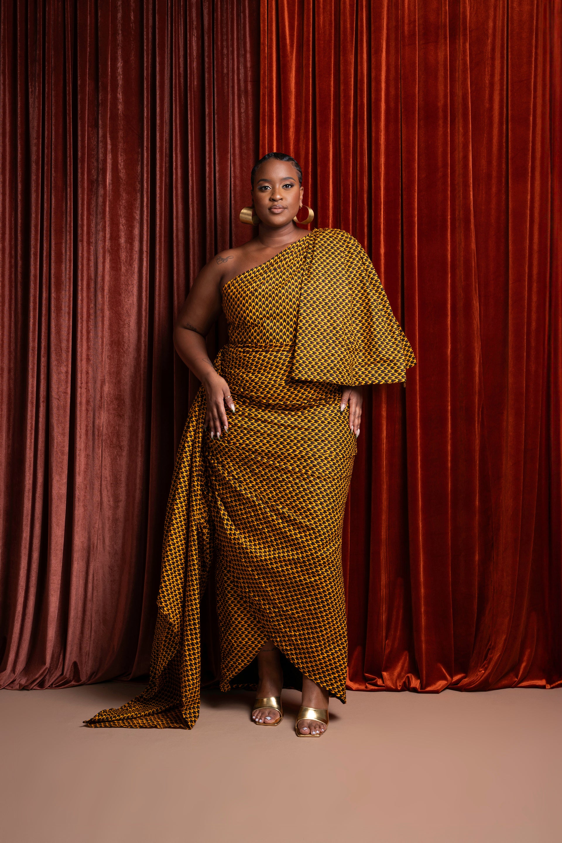 AGBANI African Print One Sleeve Drape Maxi Dress – OFUURE