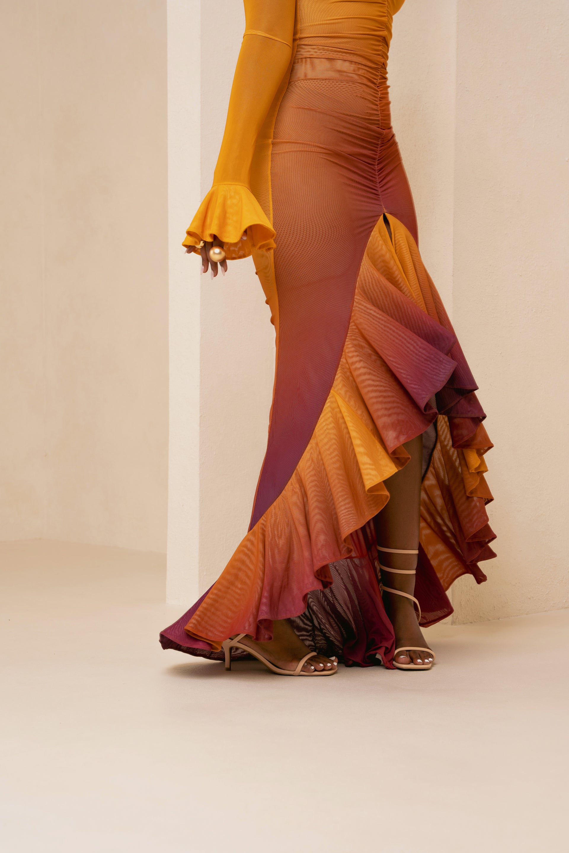SOL HI-LOW RUFFLE DRESS – OFUURE