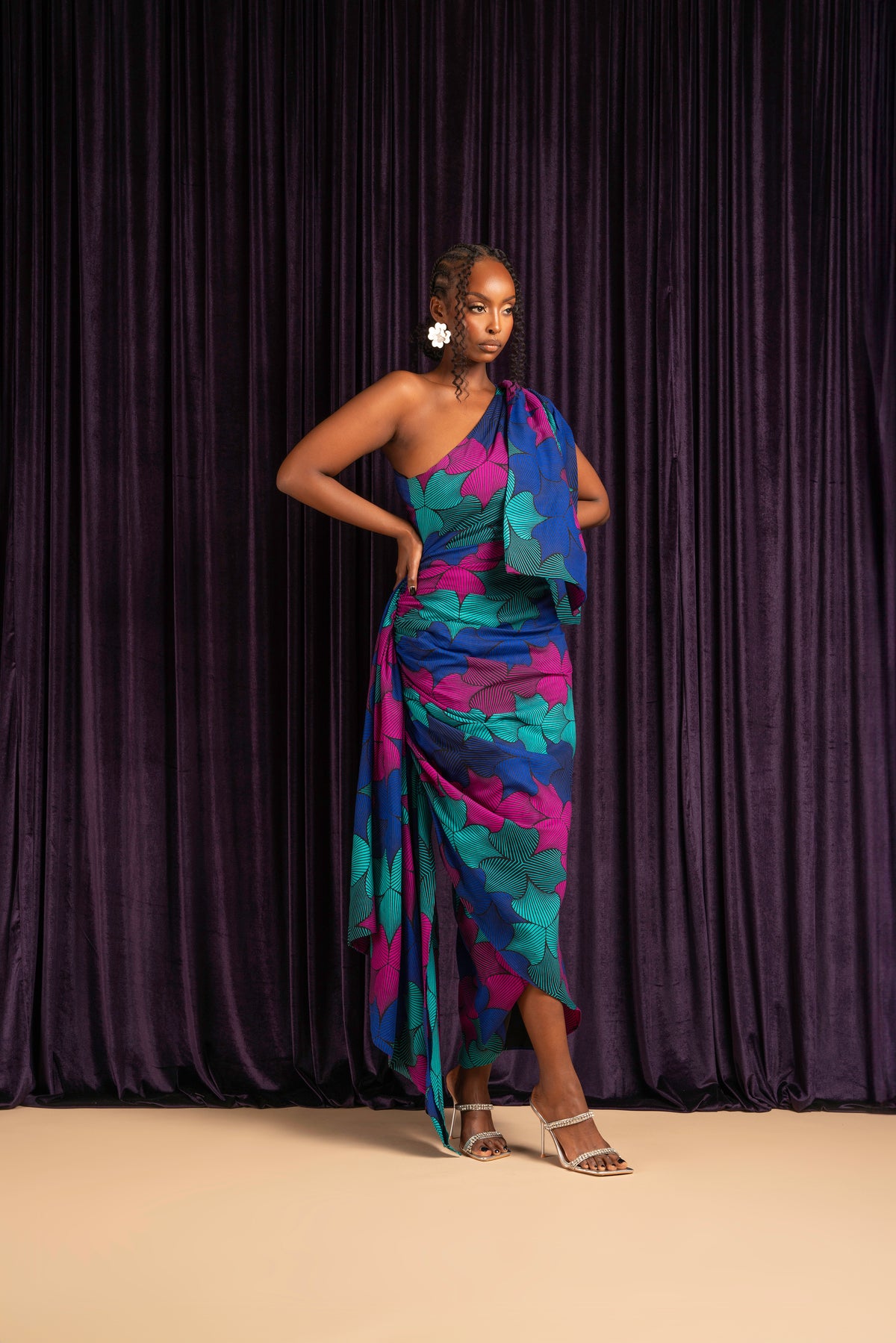 ZURI African Print One Sleeve Drape Maxi Dress – OFUURE