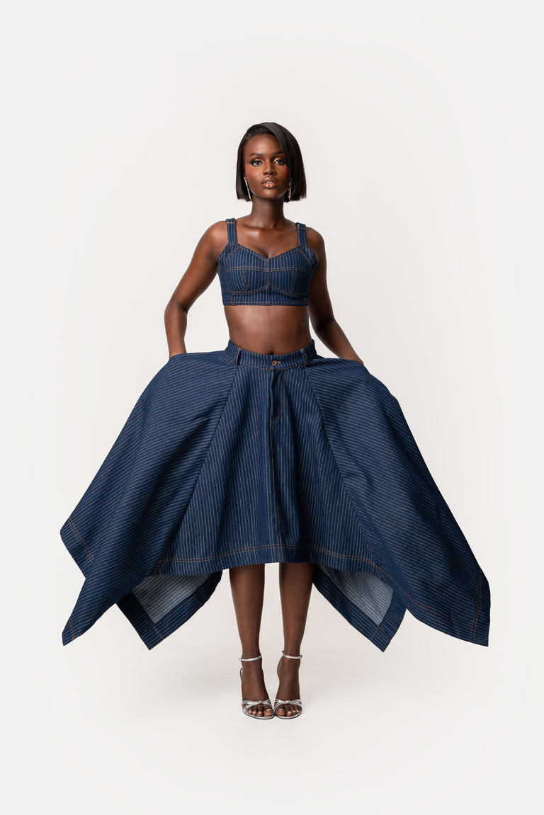 Denim Pinstripe SABINA Handkerchief Skirt – OFUURE
