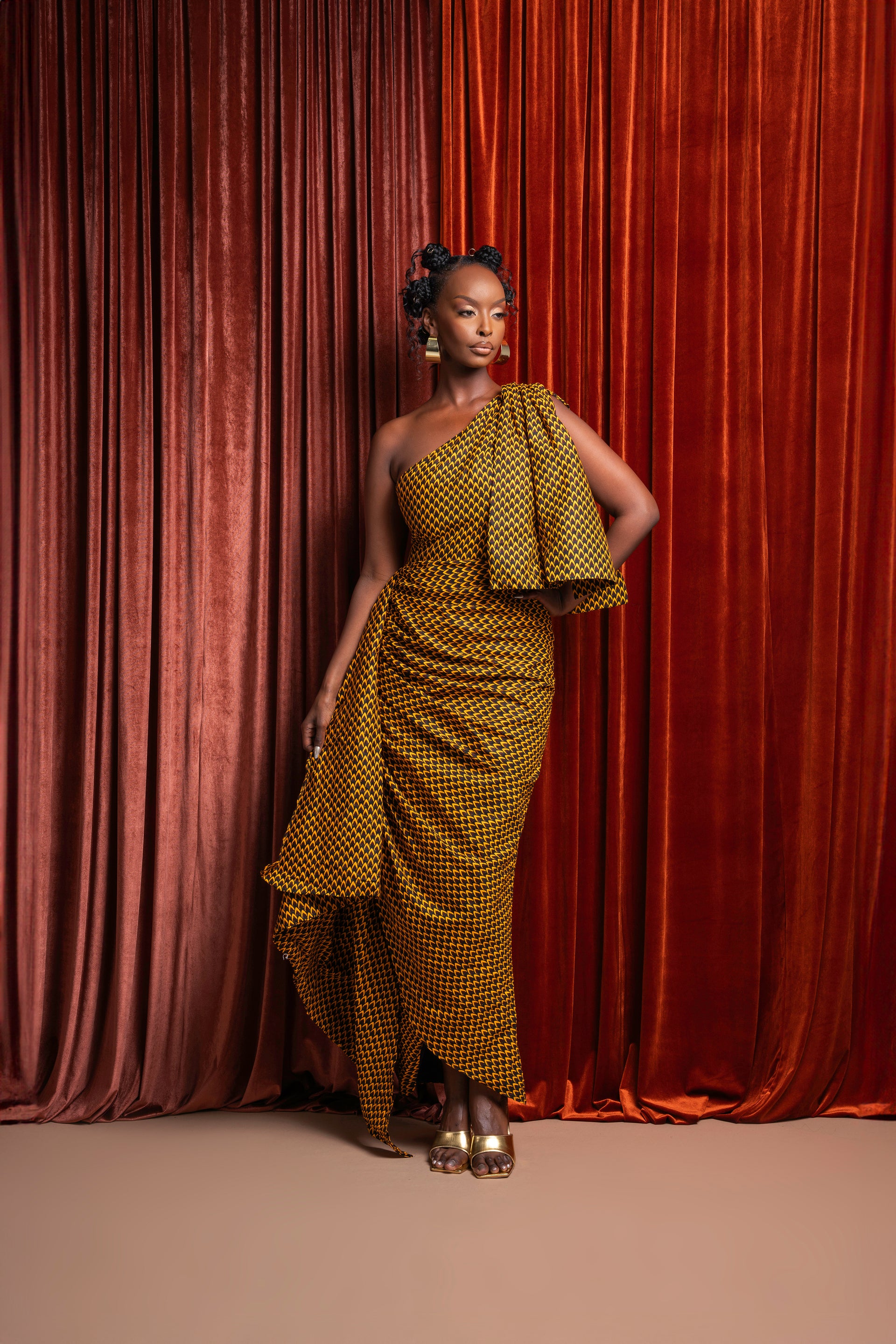 AGBANI African Print One Sleeve Drape Maxi Dress – OFUURE