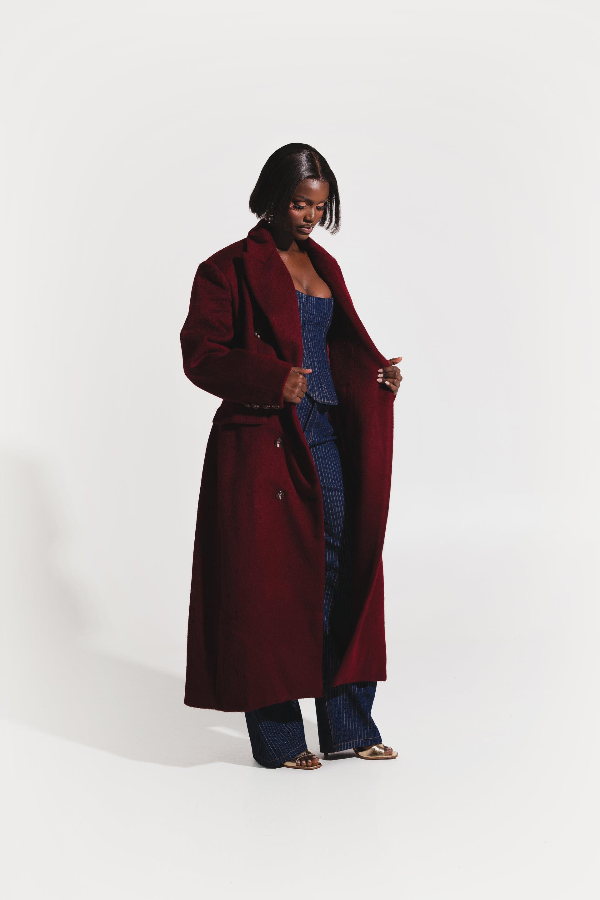 IMAN Wool Long jacket in BURGUNDY – OFUURE