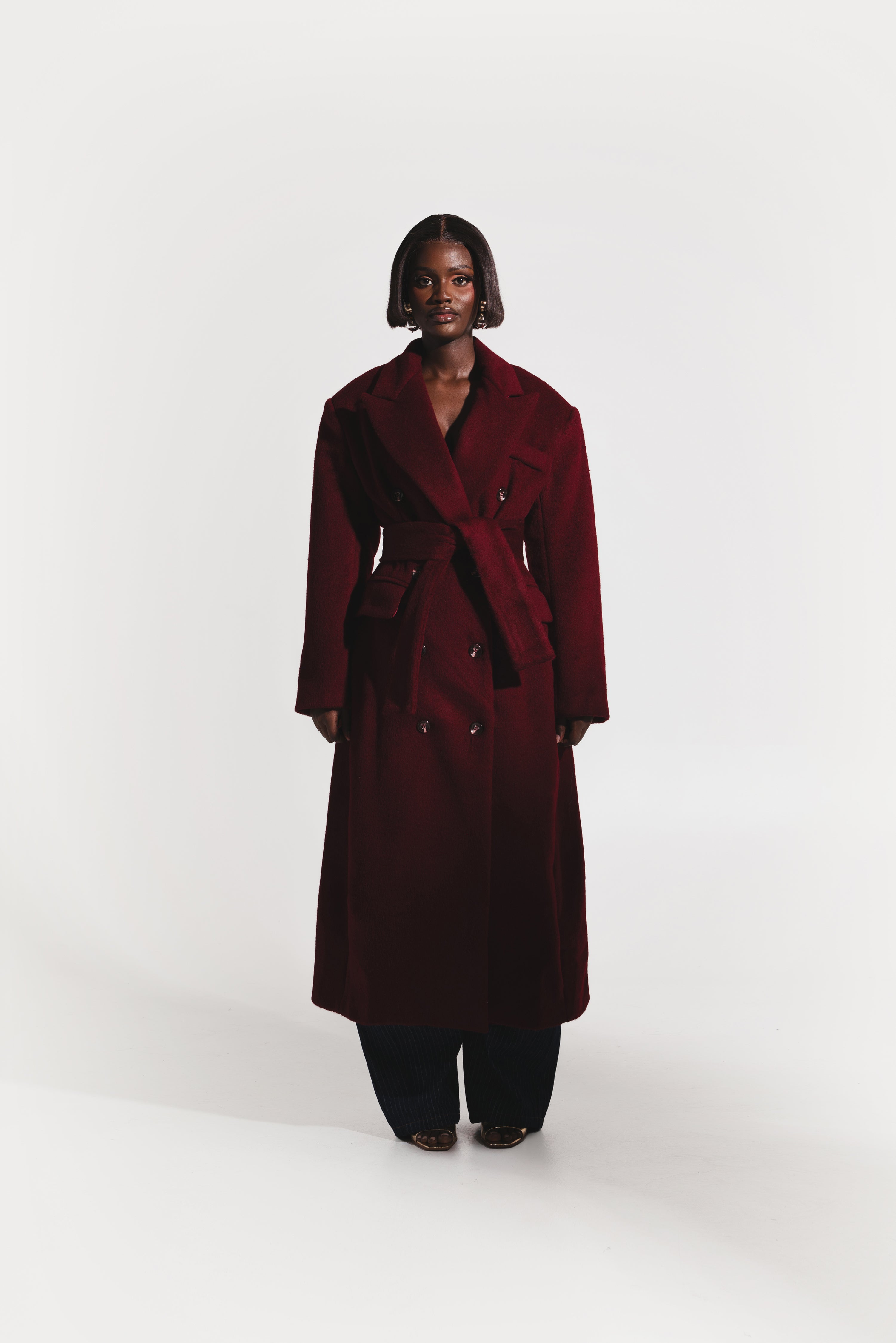 IMAN Wool Long jacket in BURGUNDY – OFUURE