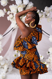 ZEZE African Print One Sleeve Ruffle Mini Dress