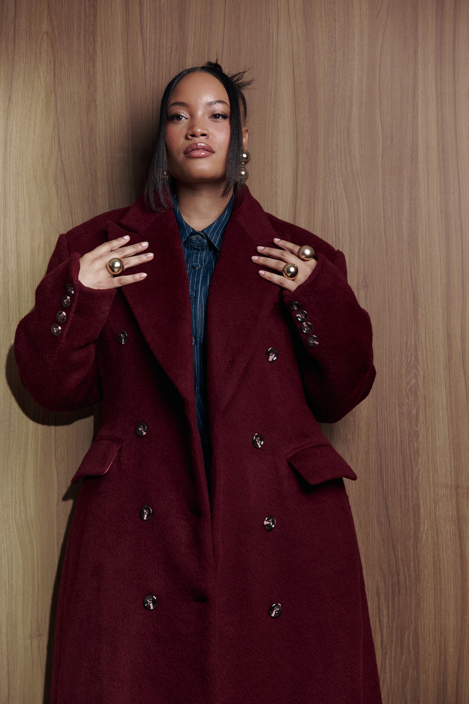 IMAN Wool Long jacket in BURGUNDY – OFUURE