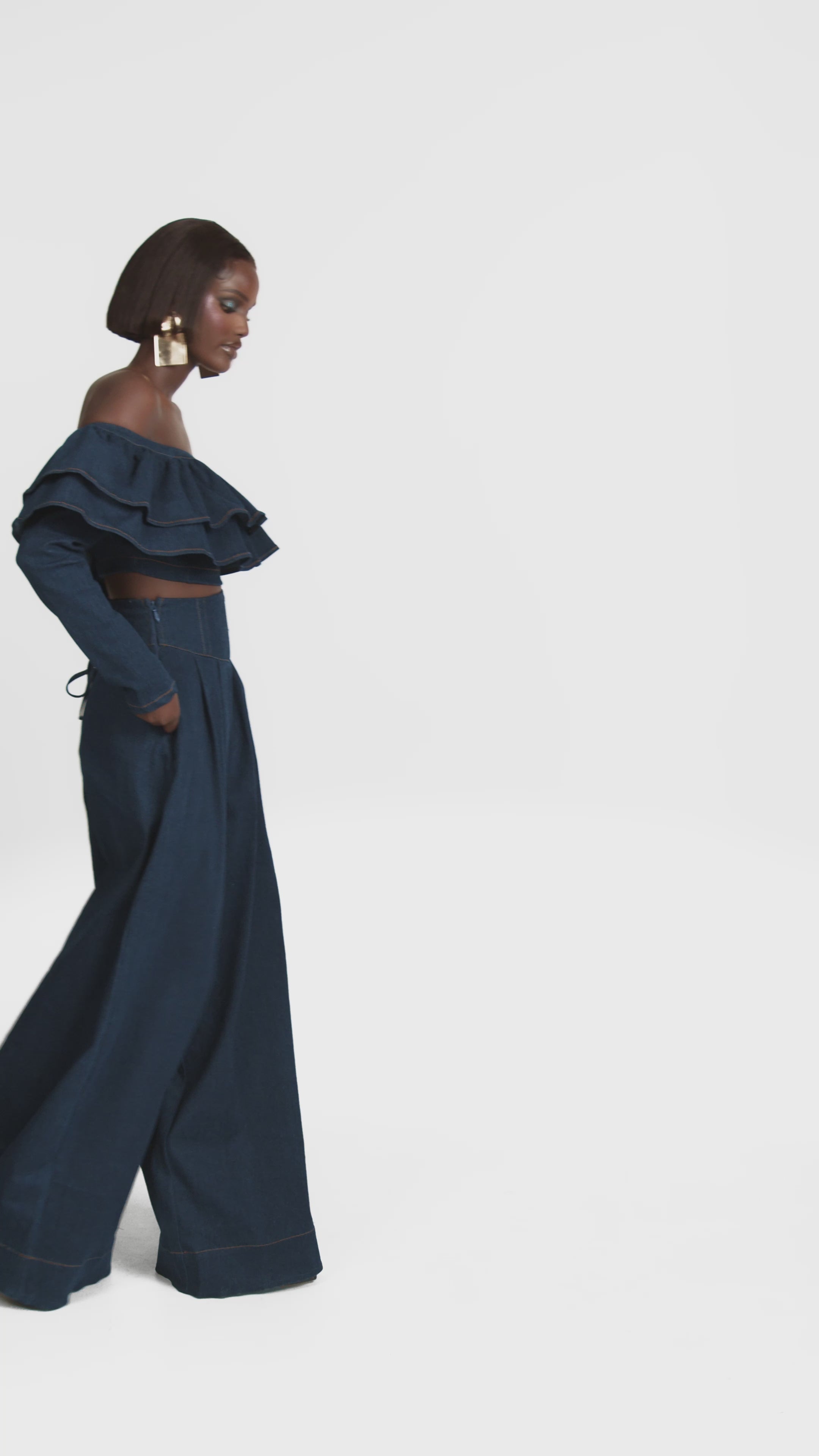 Denim KIARA Wide Leg Pants – OFUURE